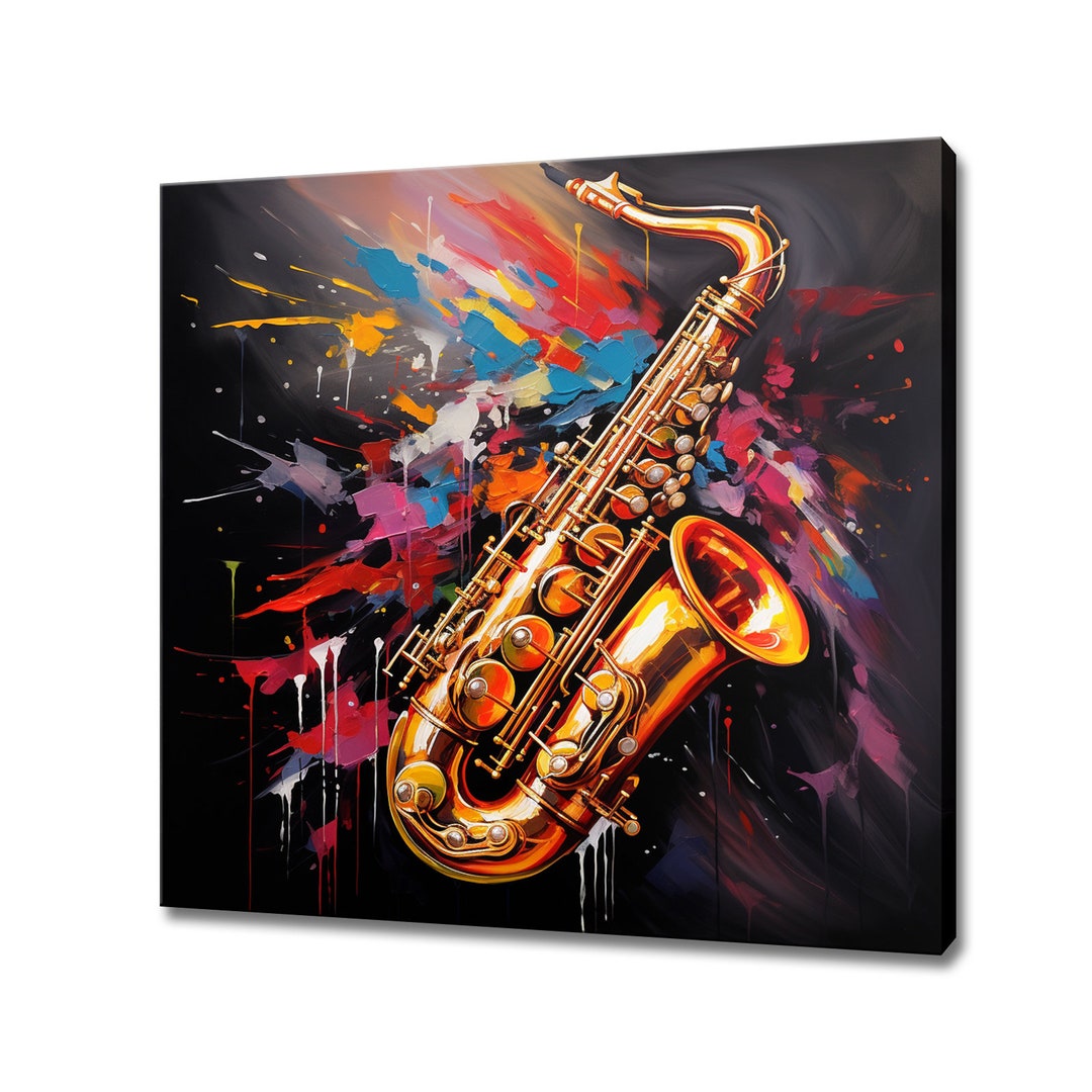 Saxophone Instrument Colourful Painting Style Canvas Print Wall Art ...