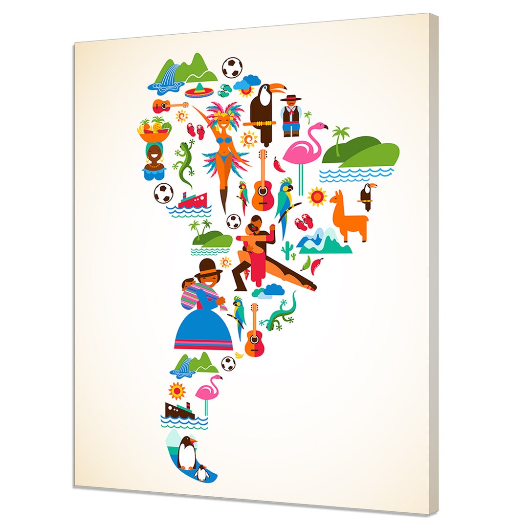 Symbols Map of South America Abstract Modern Design Home Decor Canvas ...