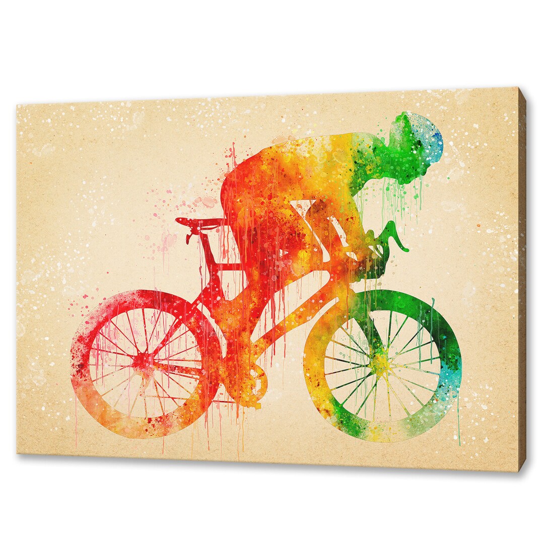 Cyclist on Bicycle Colourful Watercolour Modern Design Home Decor ...