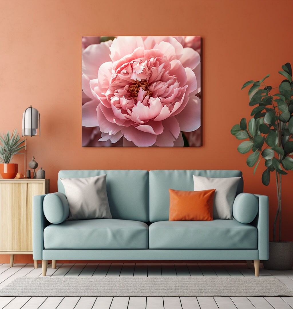 Pink Blooming Peony Flower Canvas Print Wall Art, Modern Floral Design ...