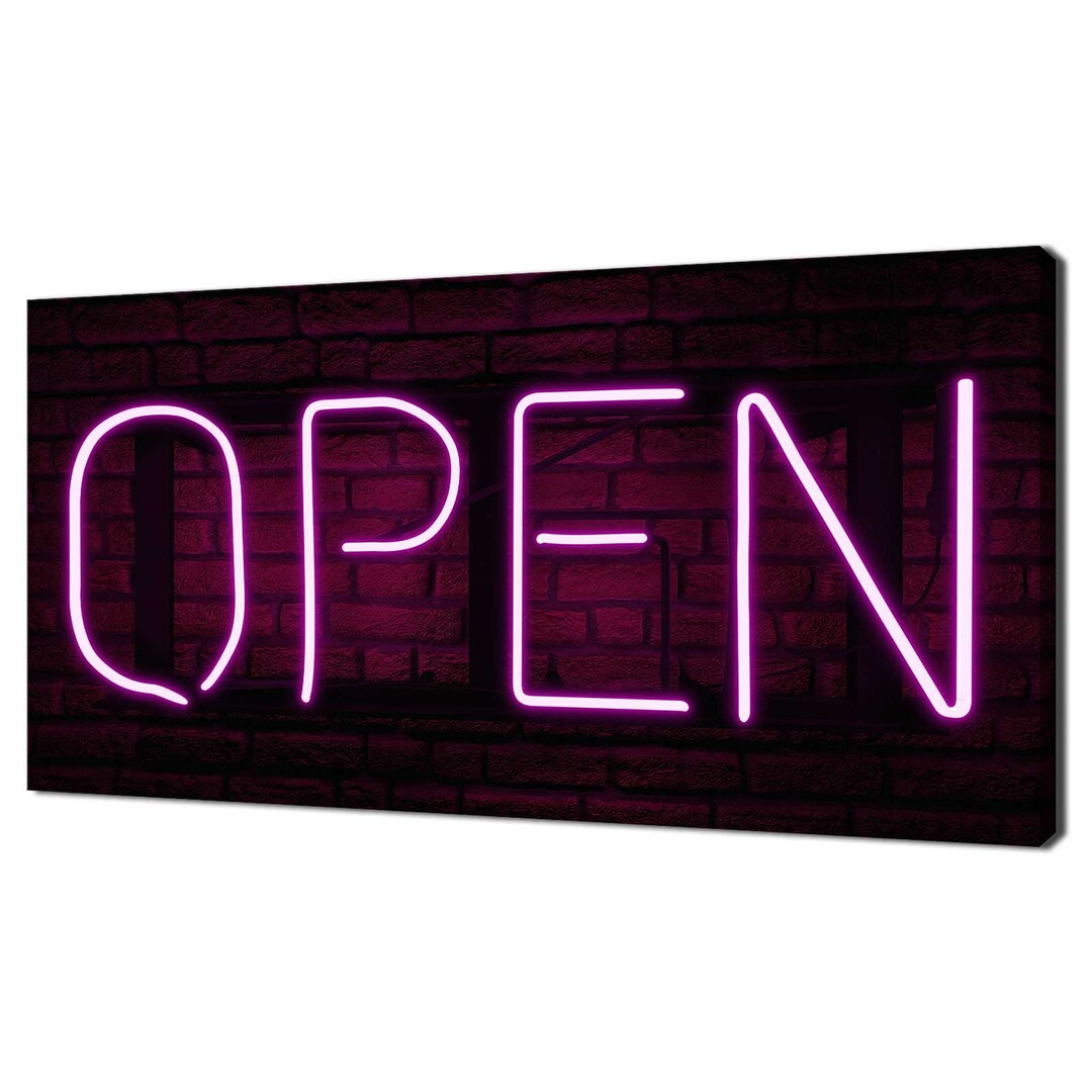 Pink Neon Open Sign on Brick Wall Modern Design Home Decor Canvas Print ...