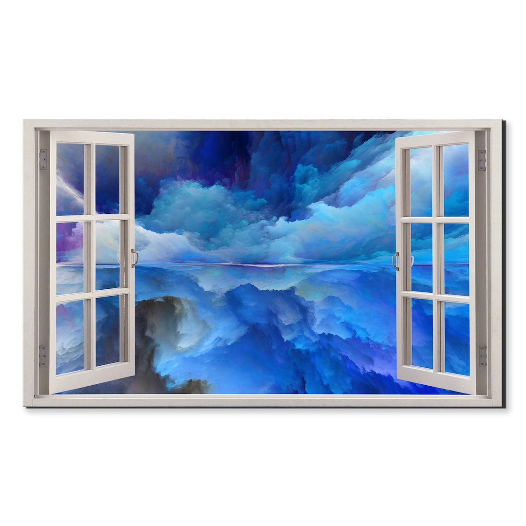 Beautiful Dreamland Blue Clouds Window View, Window Frame Style Modern ...