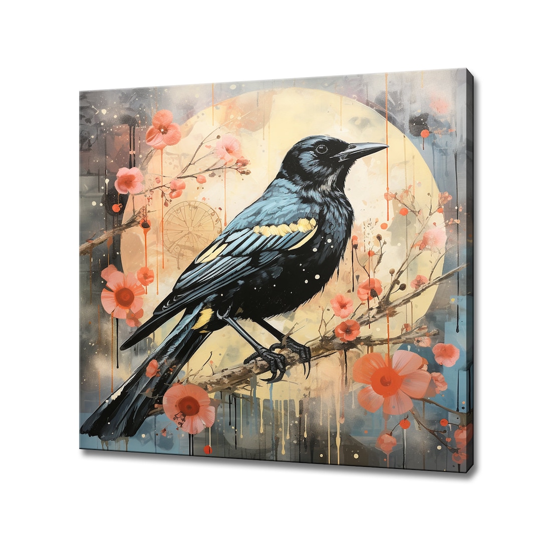 Majestic Crow Bird Canvas Print, Gift for Crow Bird Lover, Colourful ...