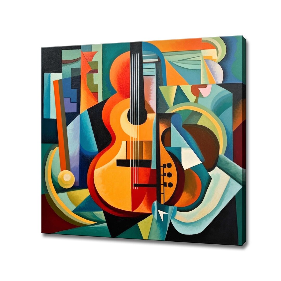 Music Instruments Guitar Colourful Abstract Cubism Canvas Print Wall ...