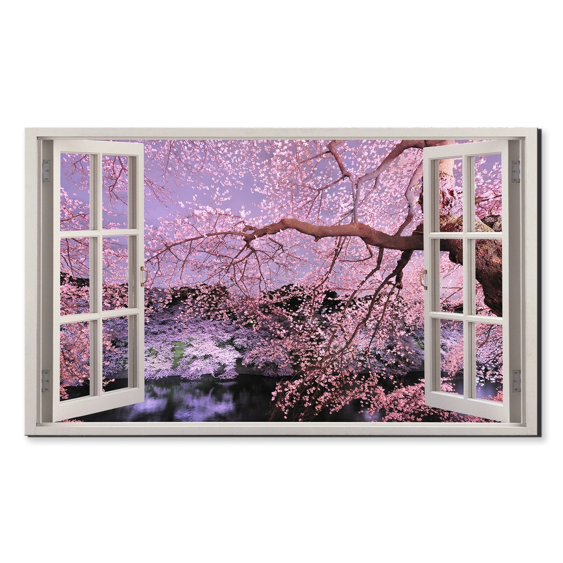 Pink Cherry Blossom Tree Window View, Window Frame Style Modern Design ...