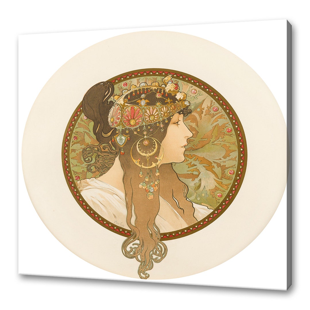 Alphonse Mucha Tete Byzantine Brunette 1897 Art Nouveau Reproduction ... Alphonse Mucha Tete Byzantine Brunette 1897 Art Nouveau Reproduction ...