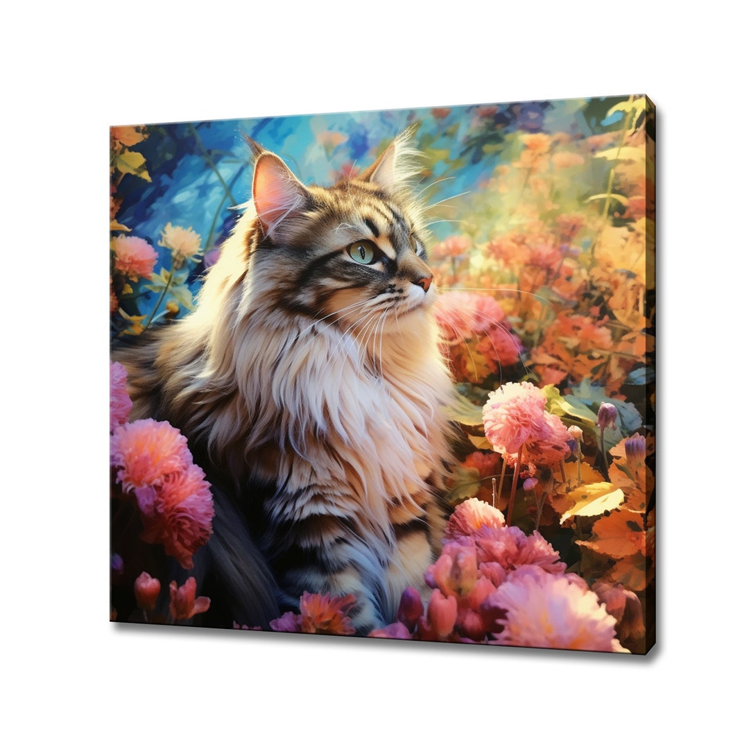 Beautiful Fluffy Maine Coon Cat Canvas Print, Gift for Cat Lover ...