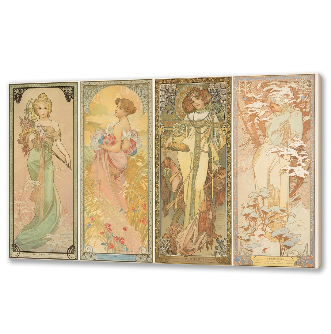 Alphonse Mucha the Four Seasons Art Nouveau Reproduction Single Panel ...