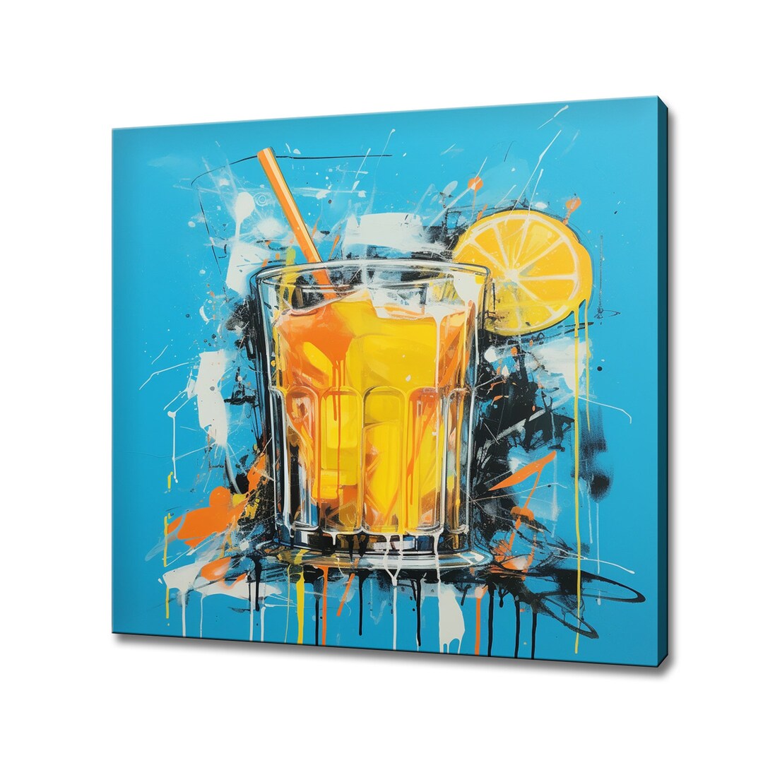 Pina Colada Cocktail Drink Glass Lemon Slice Watercolour Canvas Print ...