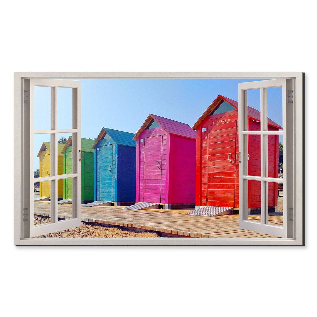 Schöne bunte Strandhütten Fensteransicht, Fensterrahmen Stil Modernes Design Wohnkultur Leinwand ...