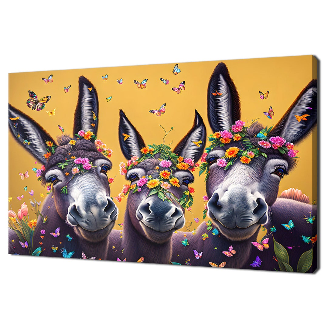Cute Donkeys Canvas Wall Art Picture Print Wall Hanging Home Decor ...