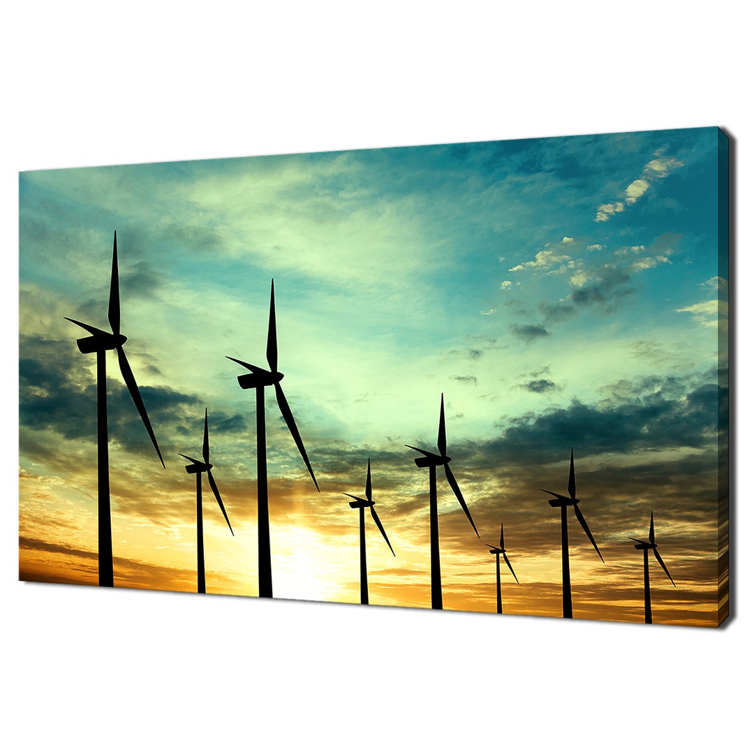 Wind Turbines Farm at Sunset Landscape Modern Design Home Decor Canvas ...