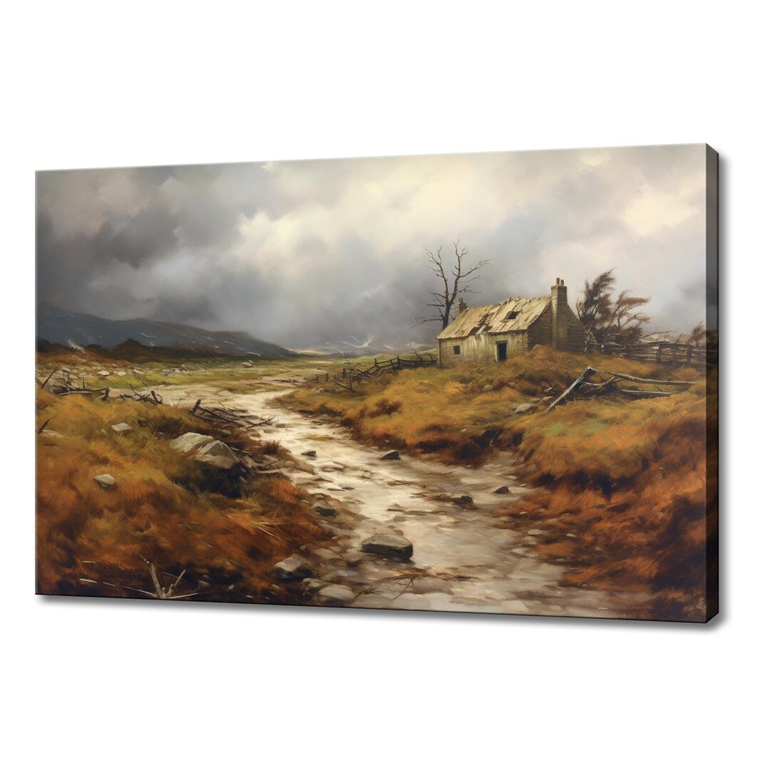 Vintage Countryside Cottage Painting Style Canvas Print, Farmhouse ...