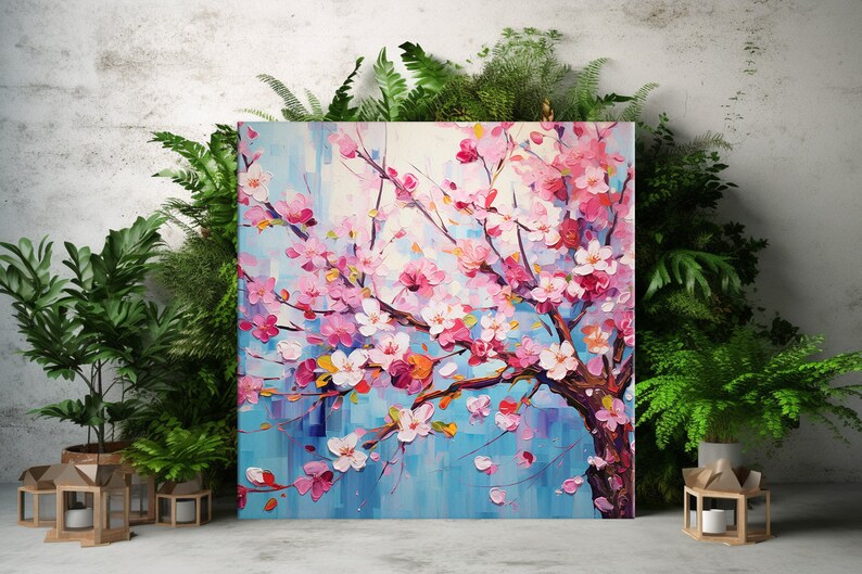 Cherry Blossom Flowers Tree Brunch, Oil Painting Style Canvas Print ...