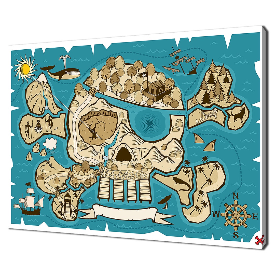 Map of Treasure Island in the Shape of Skull and Bones Modern Kids Room ...