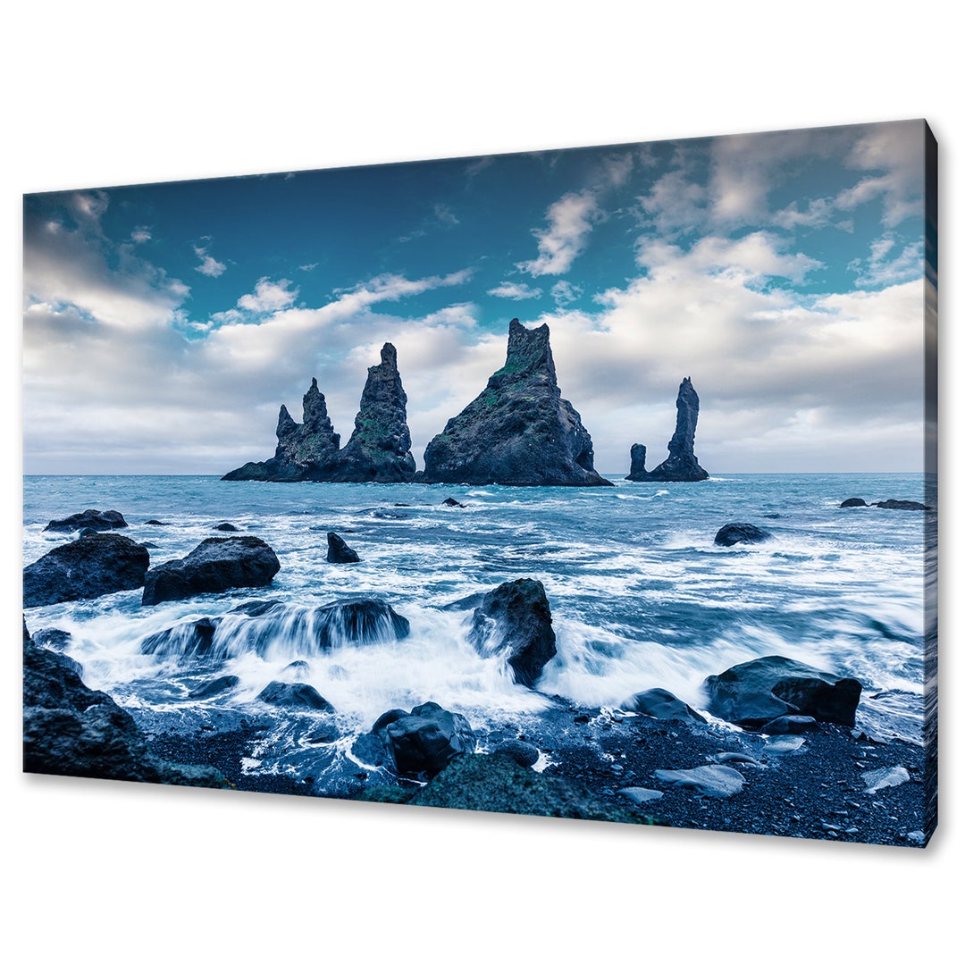 Reynisdrangar Cliffs in the Atlantic Ocean Blue Modern Design Home ...