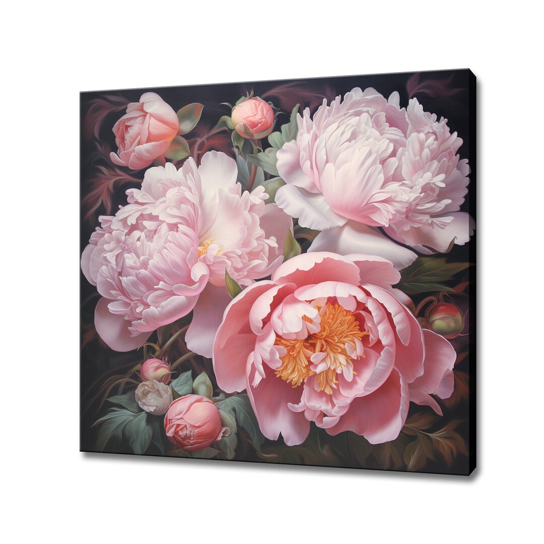 Pink Peony Flowers Close up Canvas Print Wall Art, Modern Floral Design ...