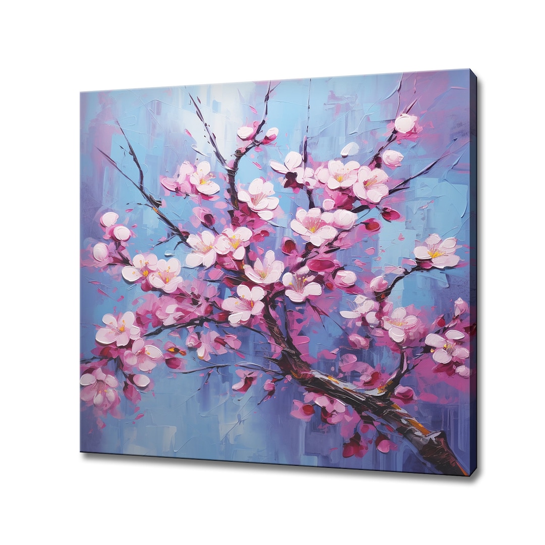 Tree Brunch of Pink Plum Blossom Flowers, Oil Painting Style Canvas ...