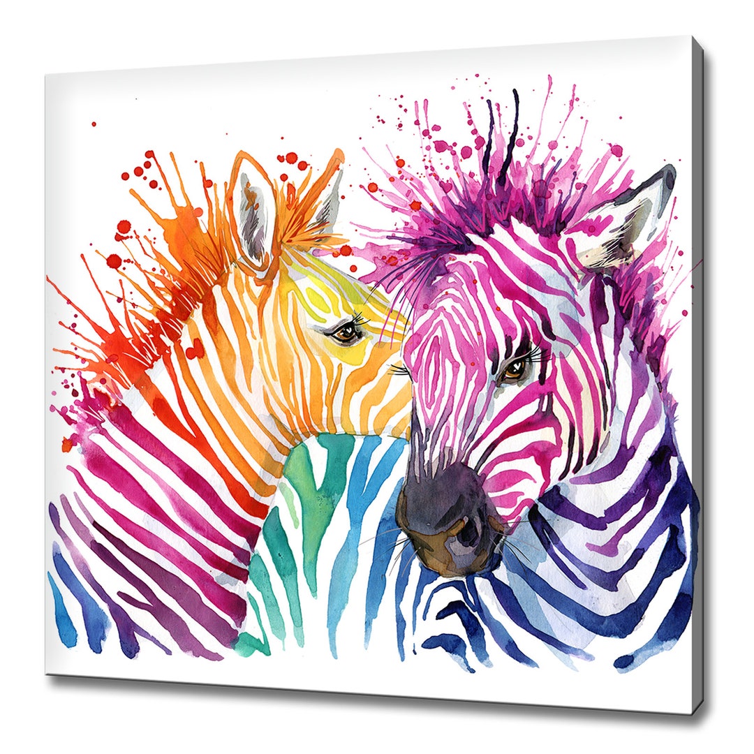 Bunter Regenbogen Zebras Aquarell Farbe Splatter Tier Modernes Design Wohnkultur Leinwand Druck ...