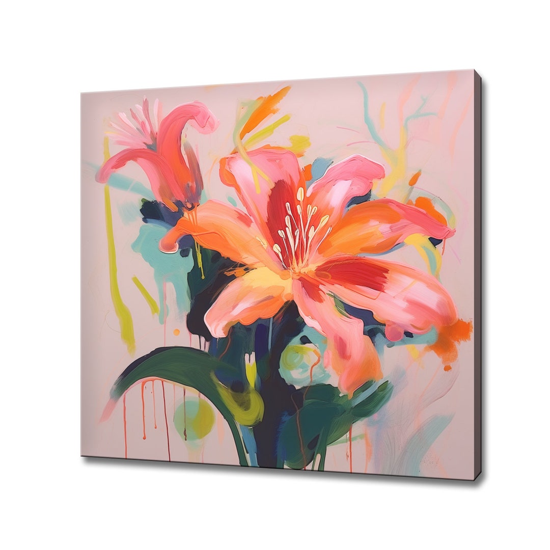 Lily Flowers Painting Style Canvas Print Wall Art, Modern Floral Design ...