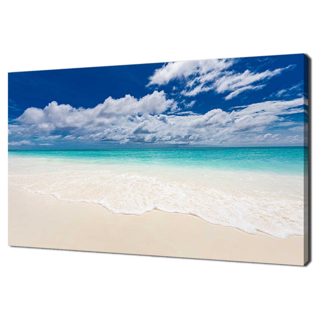 Cloudy Blue Sky Over the White Sandy Beach Seascape Modern Design Home Decor Canvas Print Wall ...