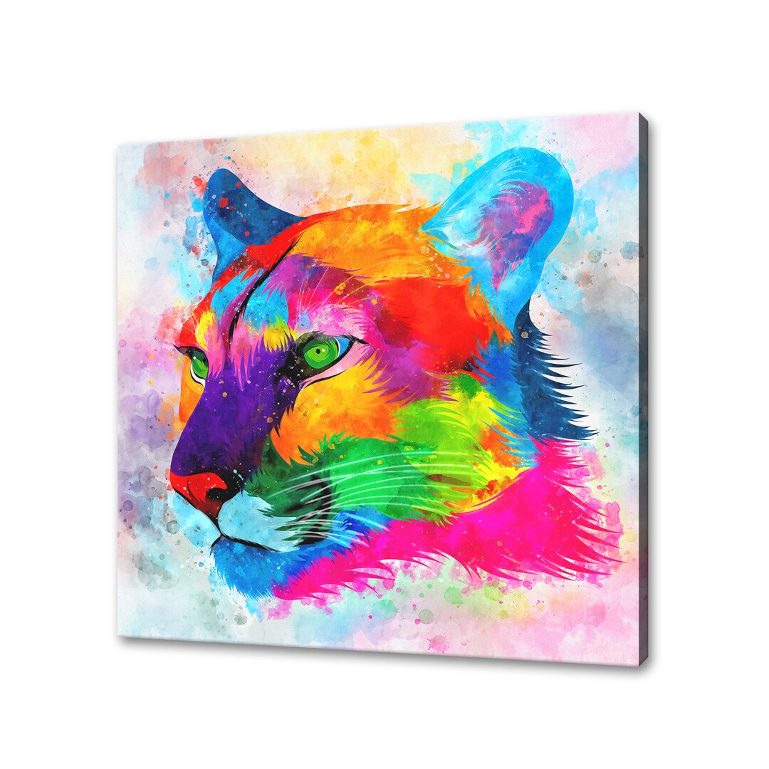 Colourful Watercolour Puma Cougar Abstract Animal Canvas Print Wall Art ...