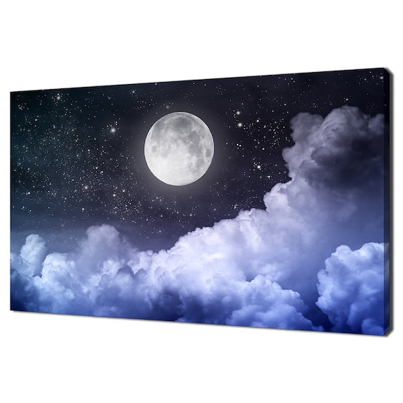 Cloudy Blue Night Sky With Moon