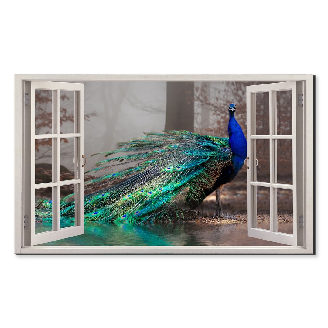 Stunning Majestic Peacock Bird Window View, Window Frame Style Modern ...