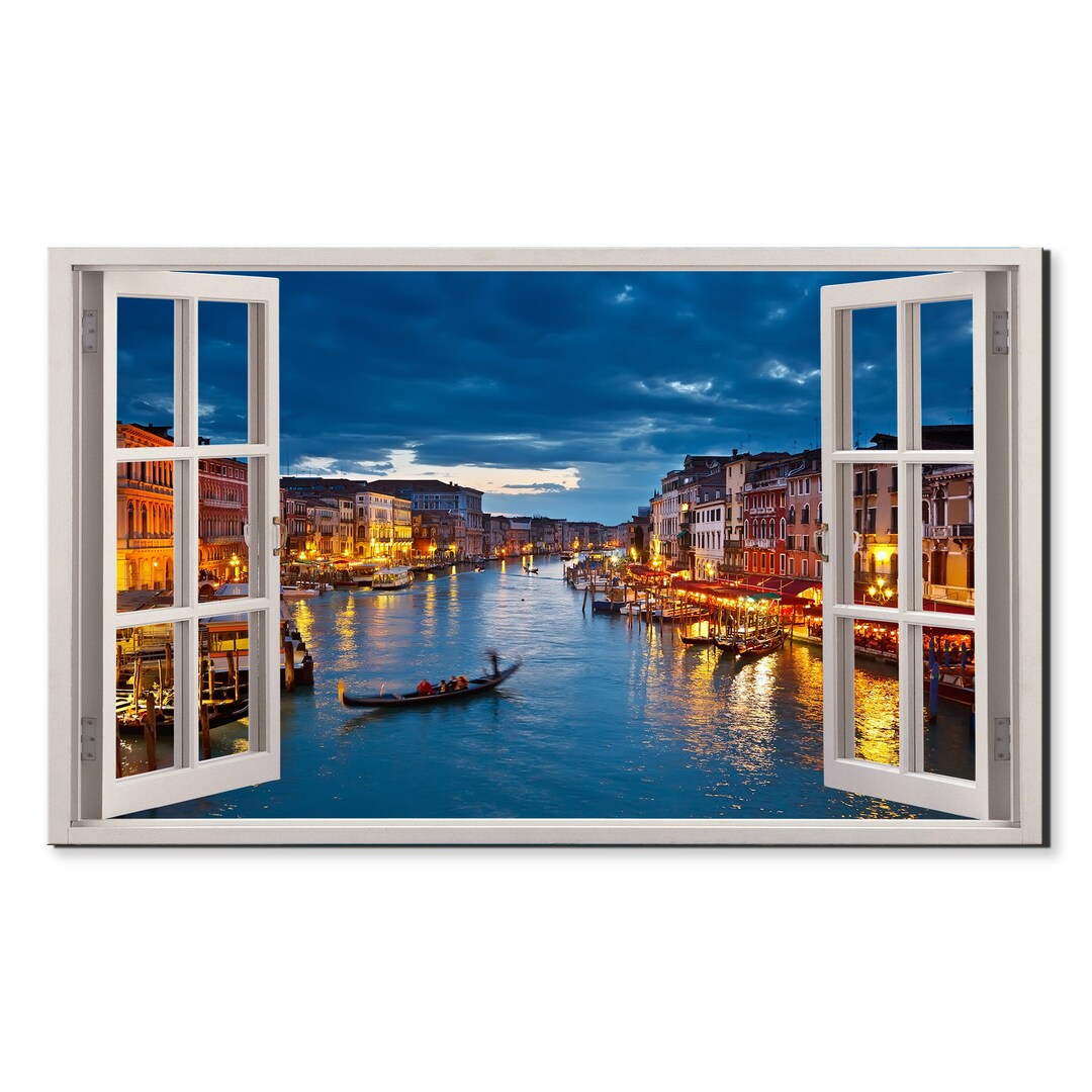 Grand Canal at Night Venice Italy Window View, Window Frame Style ...