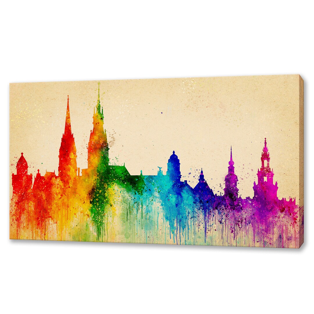 Hamburg Germany Colourful Skyline Landmarks Watercolour Painting Style ...