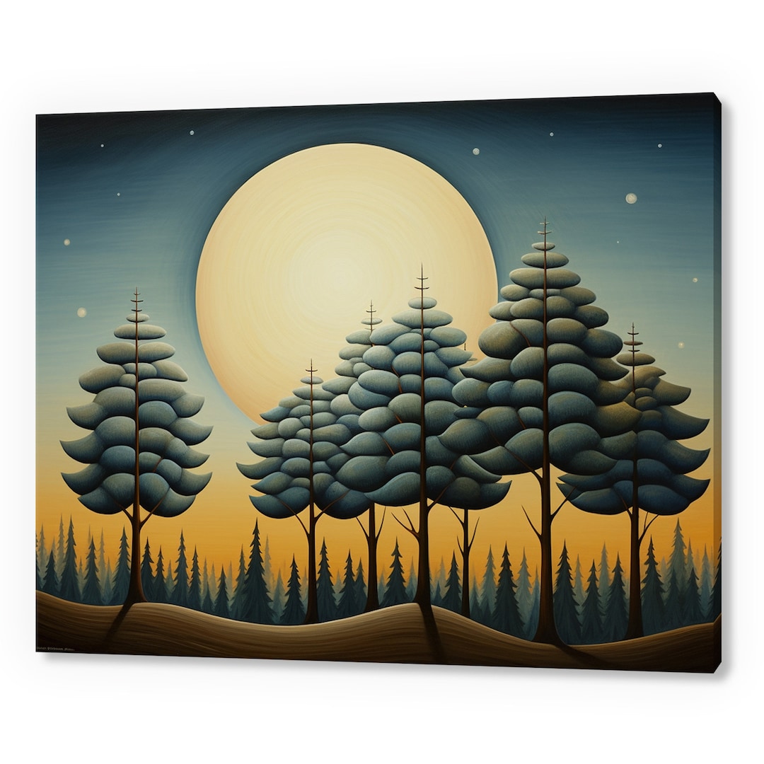 Fantasy Pine Forest Trees Moonlight Abstract Painting Style Canvas ...