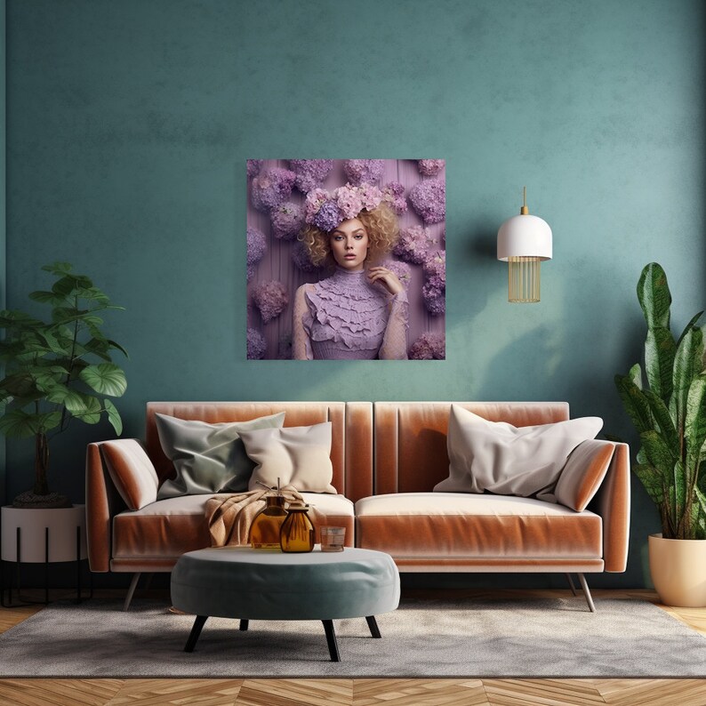Purple Lilac Flowers Woman Head Canvas Print, Rococo Flowers Wall Art ...