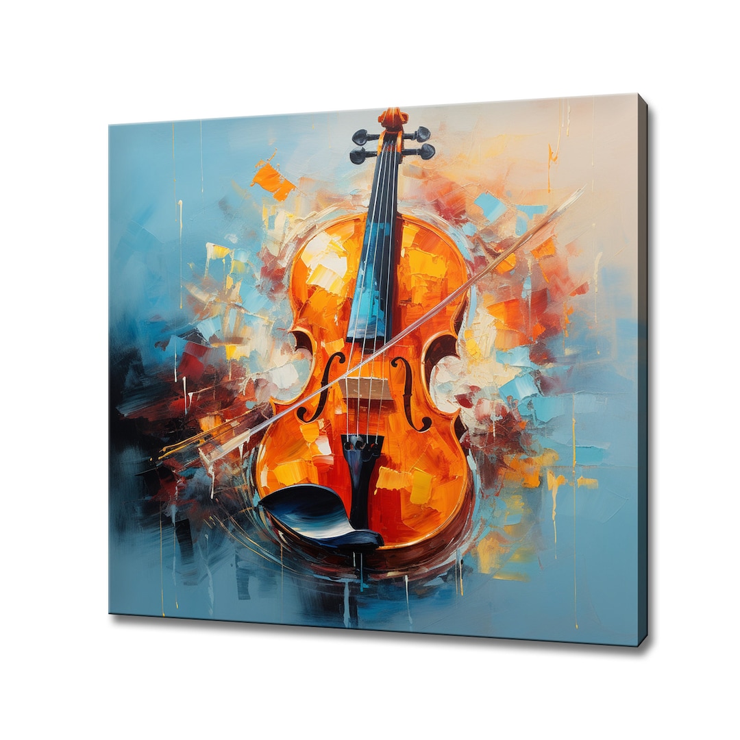 Violin Music Instrument Oil Painting Style Canvas Print Wall Art, Music ...