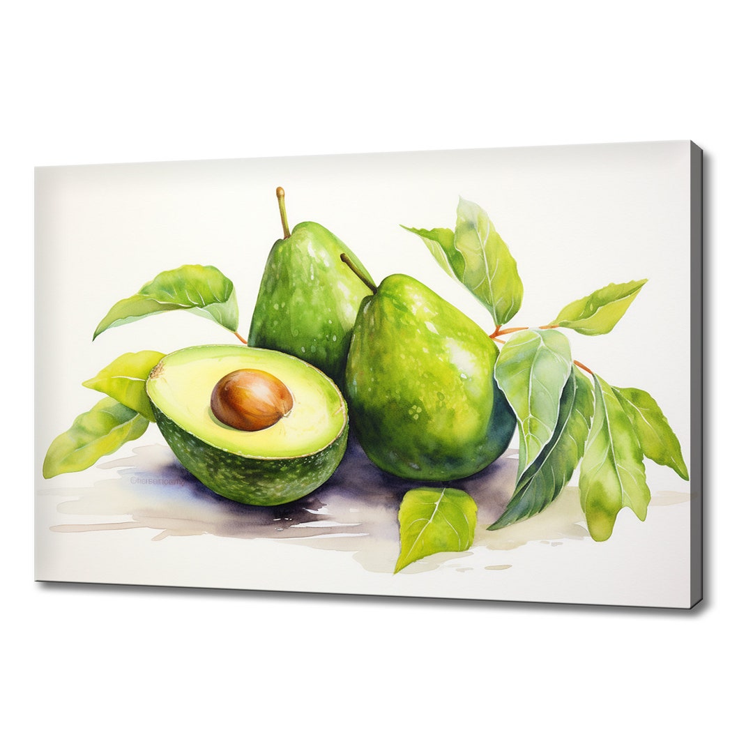 Green Avocados Watercolour Fruit Painting Canvas Print, Colourful ...