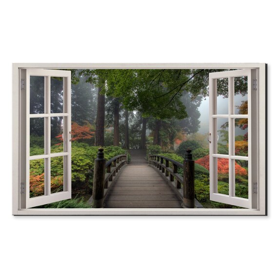Bridge in Japanese Autumn Garden Window View Window Frame - Etsy