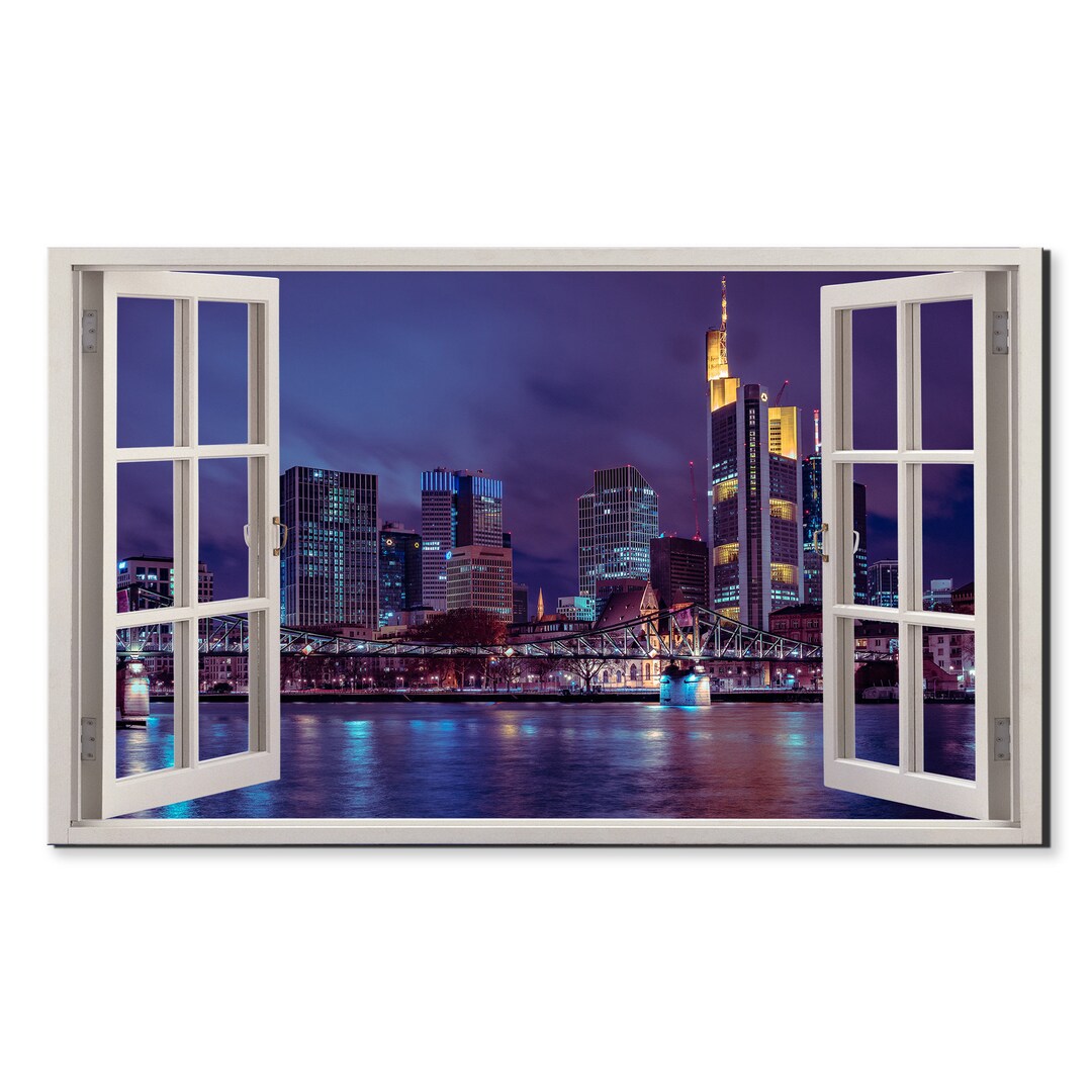Frankfurt Am Main City Purple Sky Night Window View, Window Frame Style ...