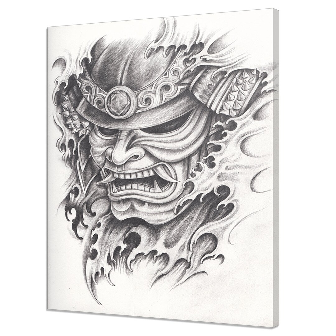 Pencil Sketch of Samurai Warrior Modern Design Home Decor Canvas Print ...