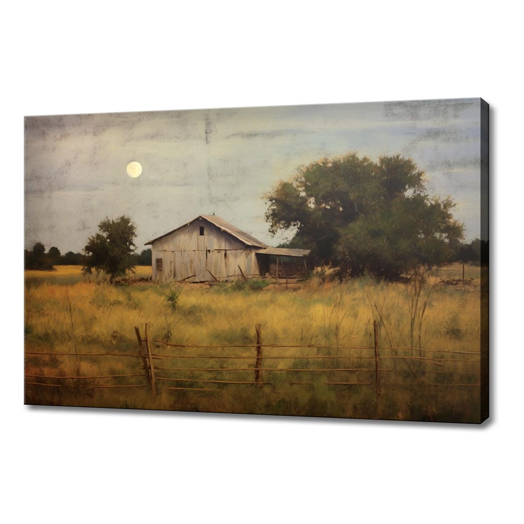 Vintage Cottage Moonlight Countryside Painting Style Canvas Print ...
