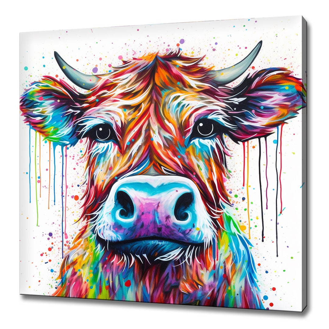 Colourful Highland Scottish Cow Cattle, Watercolour Painting Style ...