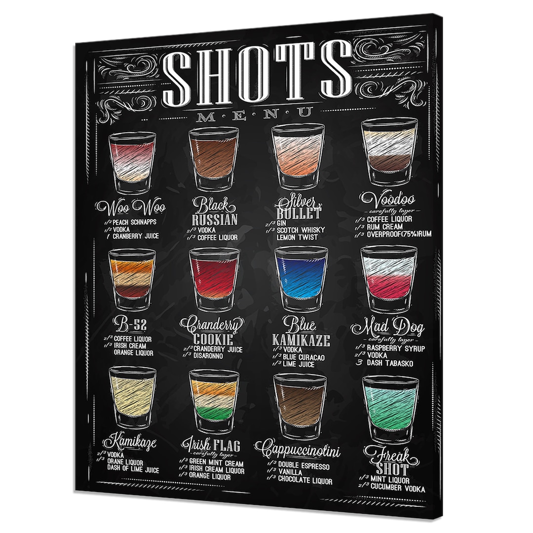 Set of Shots Menu Vintage Style Kitchen Pub Bar Restaurant Modern ...