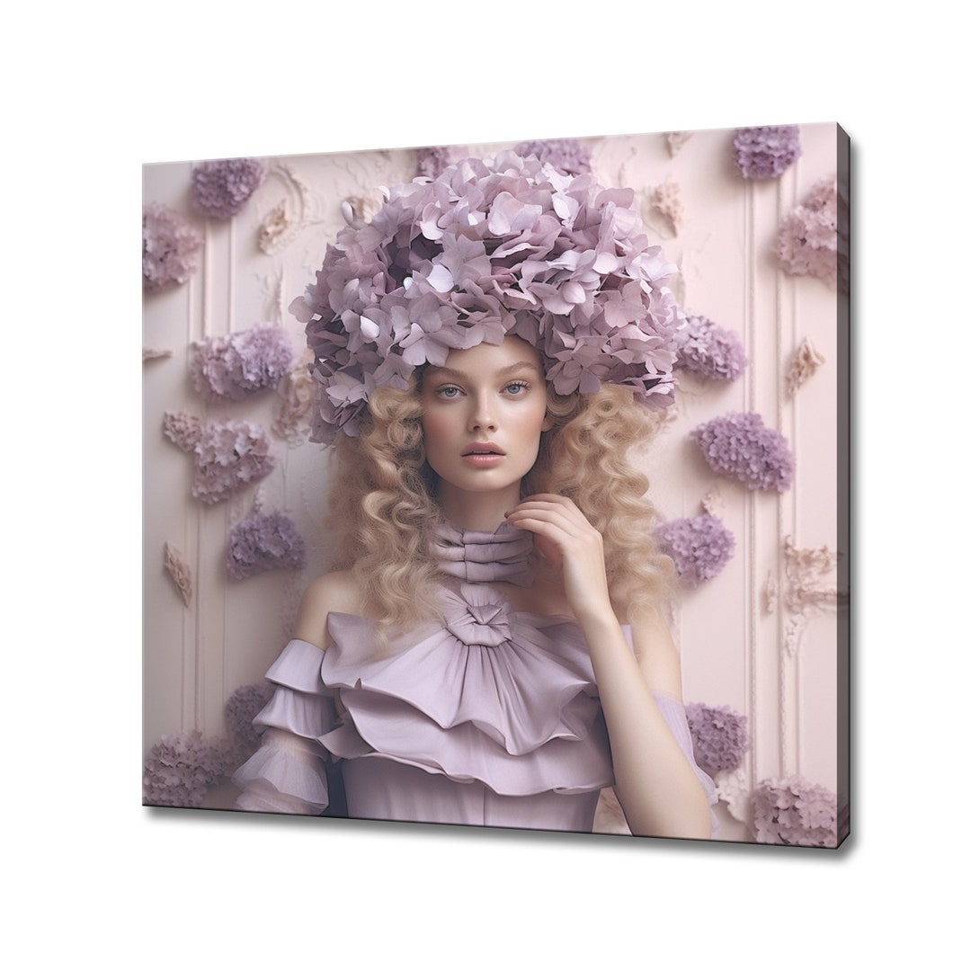 Lila Hortensien Blumen Frauenkopf Leinwanddruck, Rokoko Blumen ...