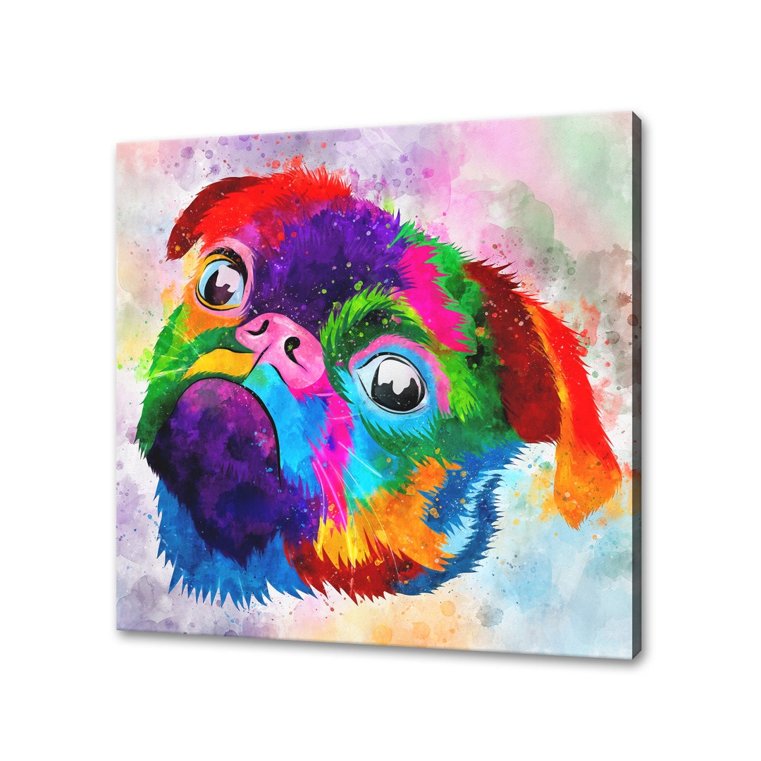 Pug Dog Colourful Watercolour Canvas Wall Art Picture Print Wall ...