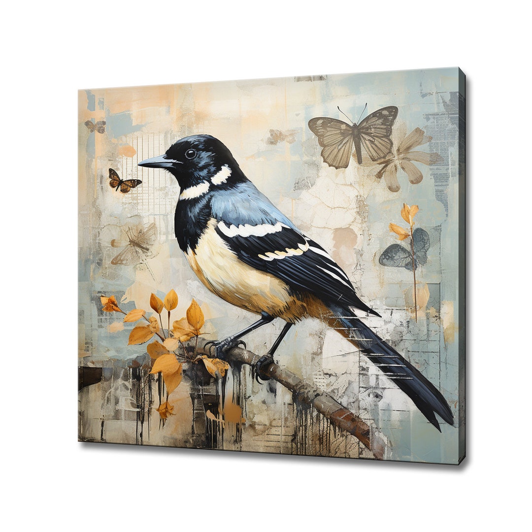Magpie Bird Butterflies Canvas Print, Gift for Magpie Bird Lover ...