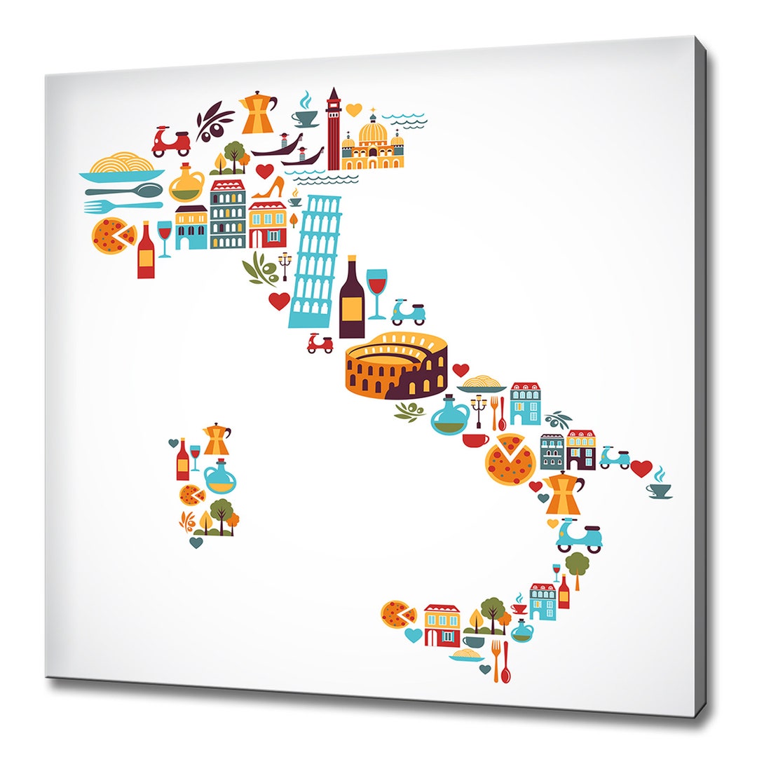 Symbols Map of Italy Abstract Modern Design Home Decor Canvas Print ...