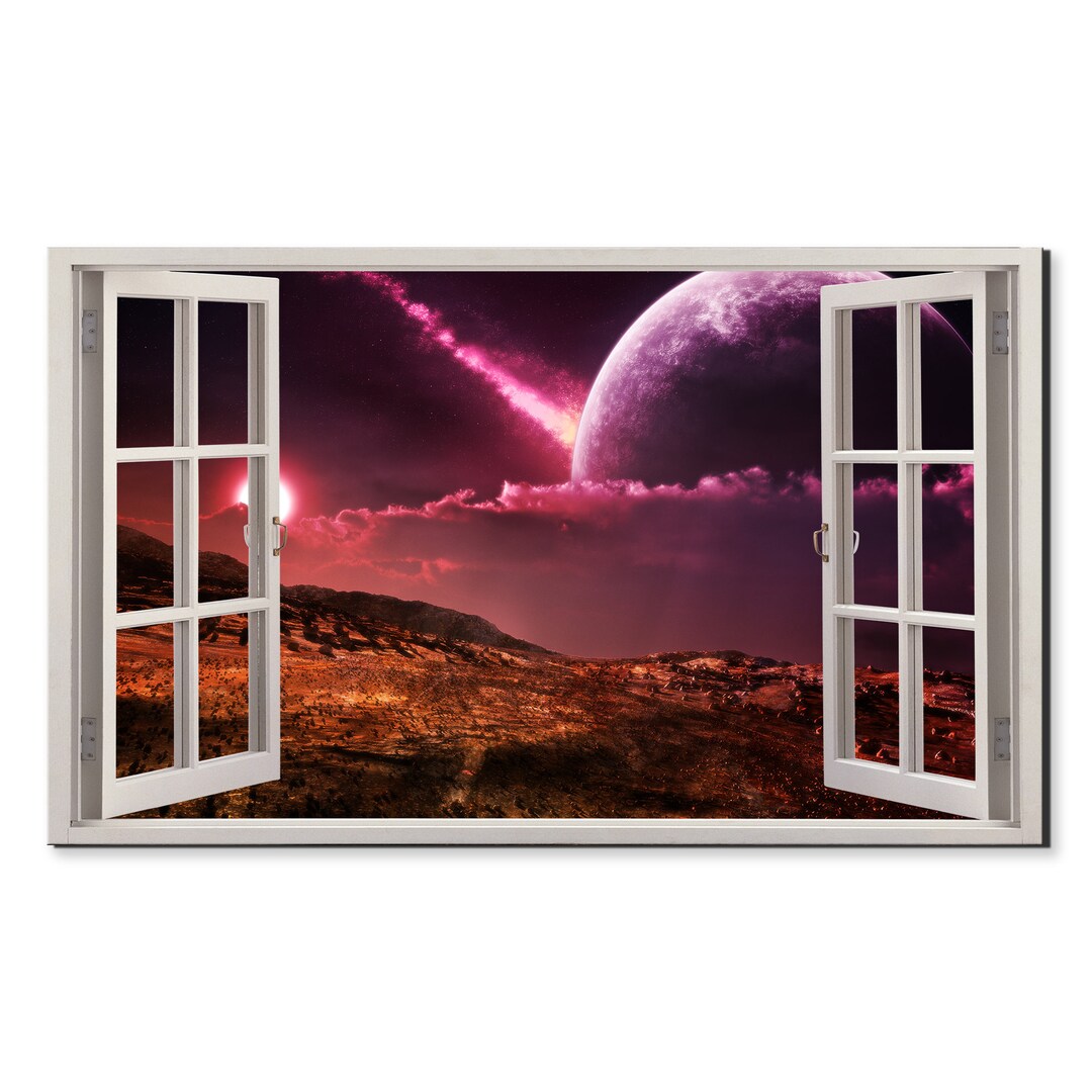 Fantasy Land Pink Moonlight Window View, Window Frame Style Modern ...