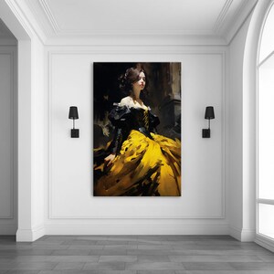 Elegant Lady in Black Yellow Victorian Baroque Puffy Dress Painting ...