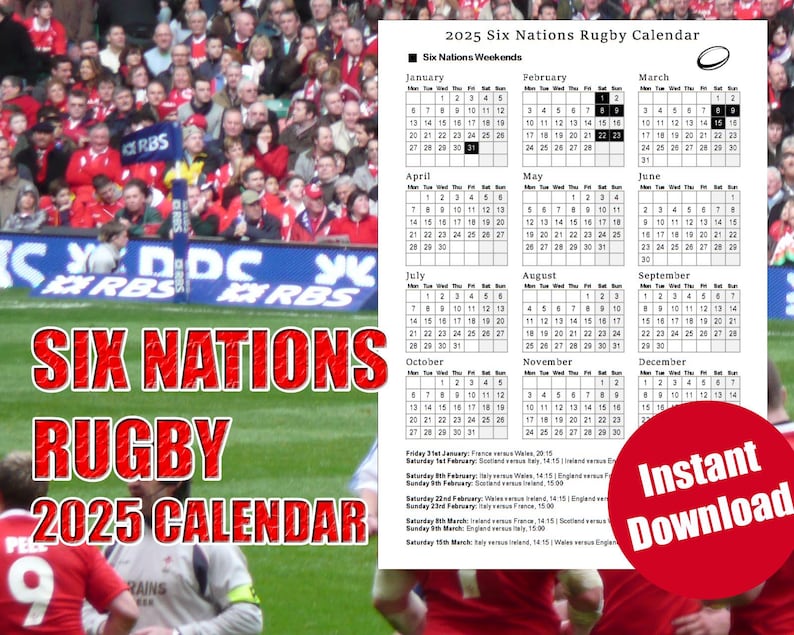2025 Six Nations Rugby Fixtures and Calendar | A4 Printable | Rugby Fan ...