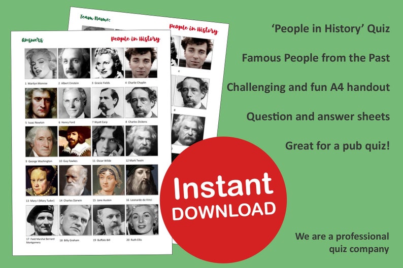 Famous People in History - an Amazing Picture Quiz - History Quizzes - Etsy