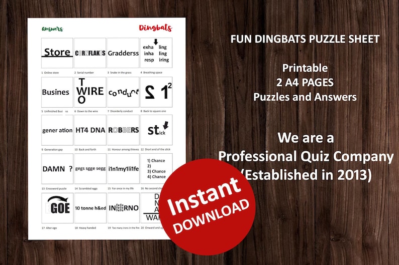 Dingbats - Dingbats Puzzles for a Pub Quiz - Rebus Puzzles - Etsy