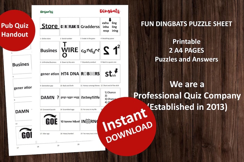 Dingbats - Dingbats Puzzles for a Pub Quiz - Rebus Puzzles - Etsy